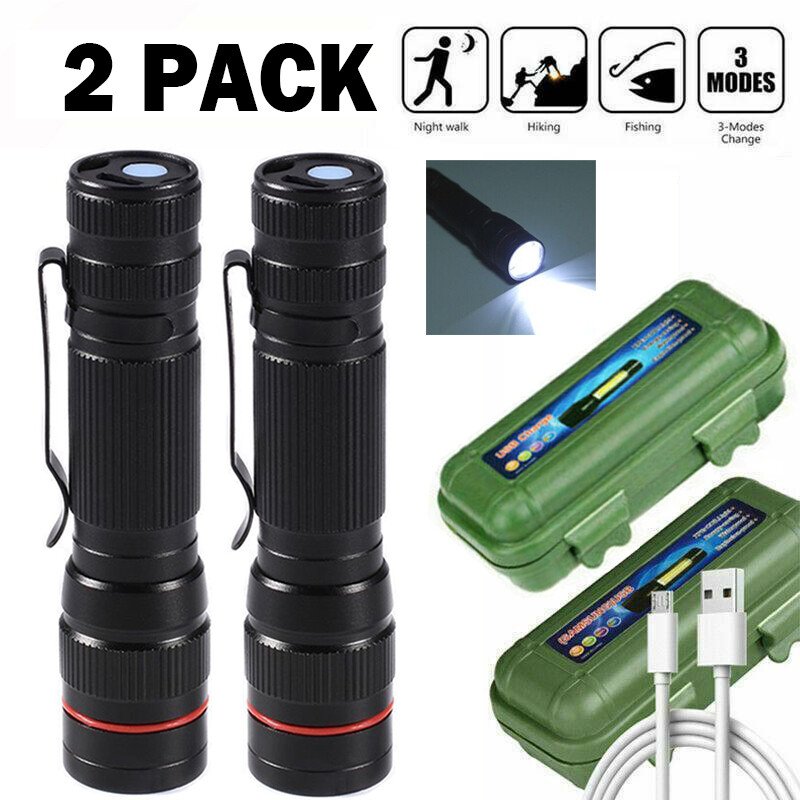 LED Military Flashlight USB Rechargeable Tactical Zoom Torch Most ...